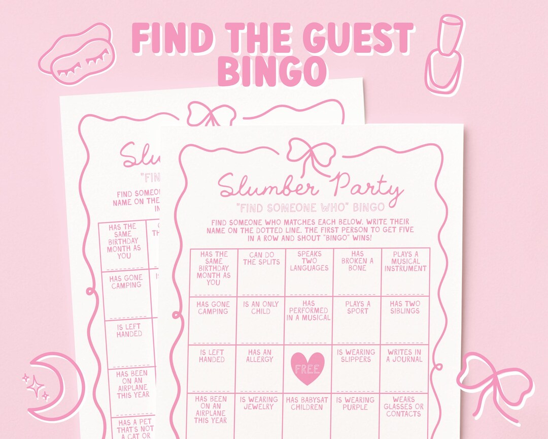 Find the Guest Bingo Slumber Party Game, Find Someone Who Printable ...