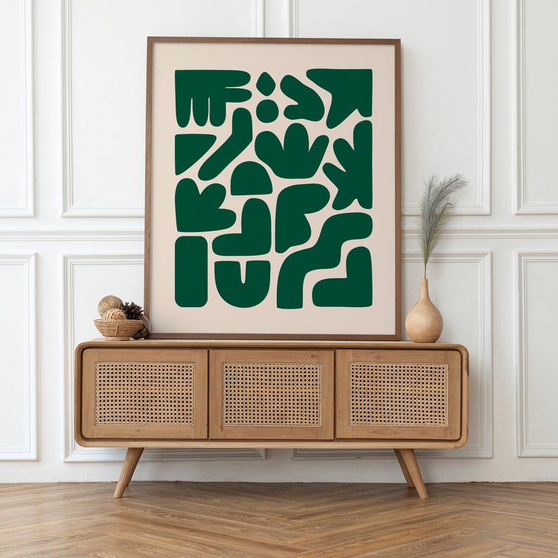 Green Abstract Wall Art, Retro Abstract Wall Art, Abstract Cut Outs ...