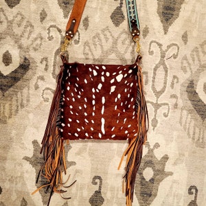 Double Fringe 15x15 Axis Print Cowhide Purse - Etsy