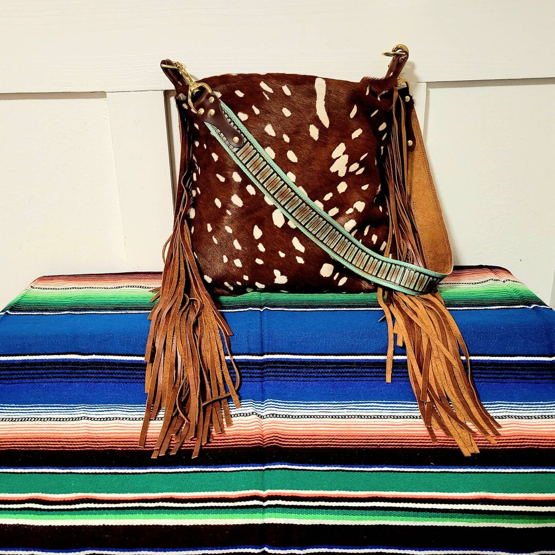 Double Fringe 15x15 Axis Print Cowhide Purse - Etsy