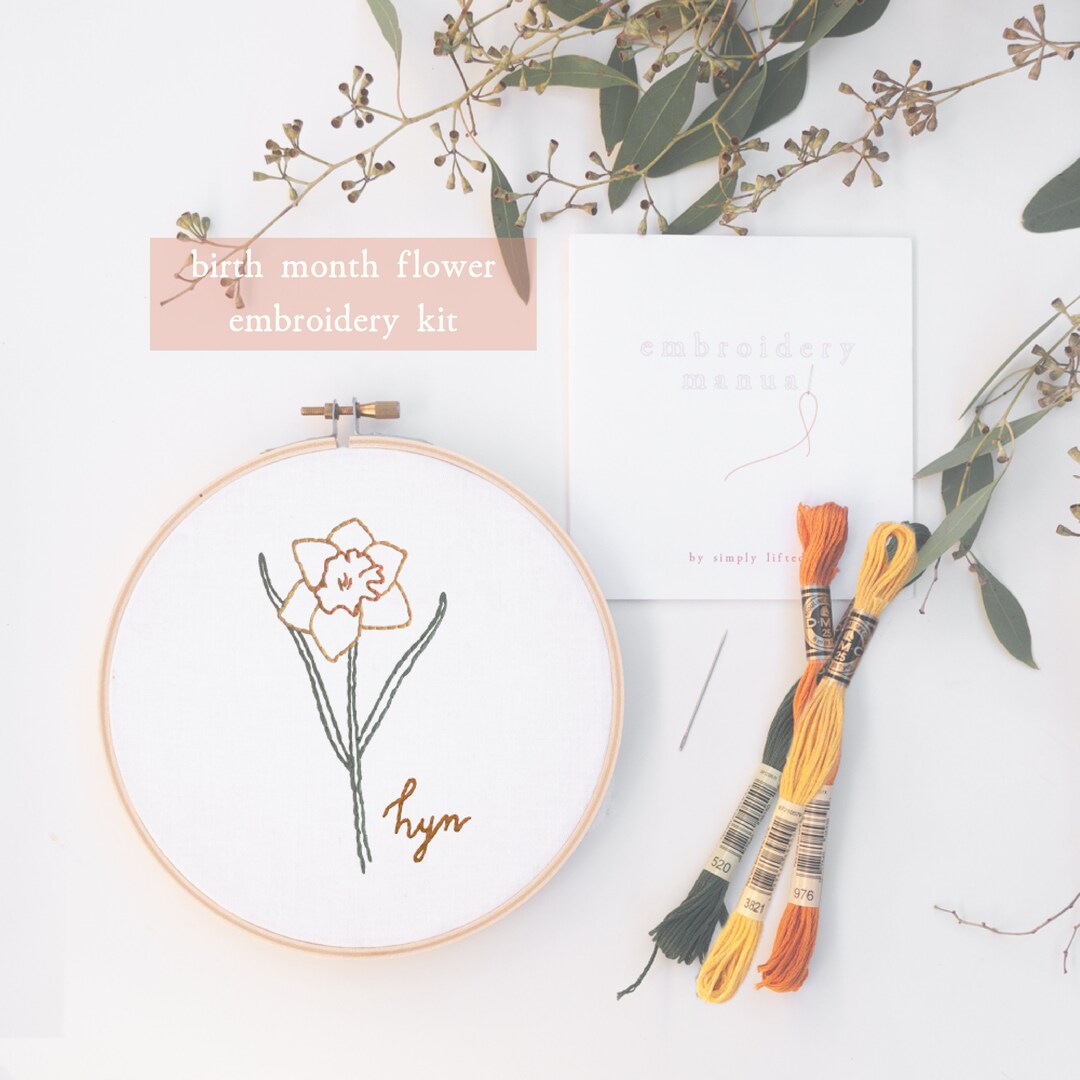 Beginner March Birth Flower Embroidery Kit | Daffodil | Easy Embroidery ...