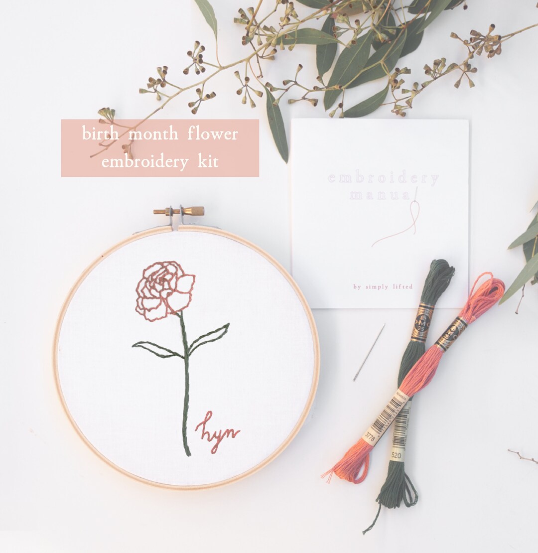 Beginner January Birth Flower Embroidery Kit | Carnation | Easy ...