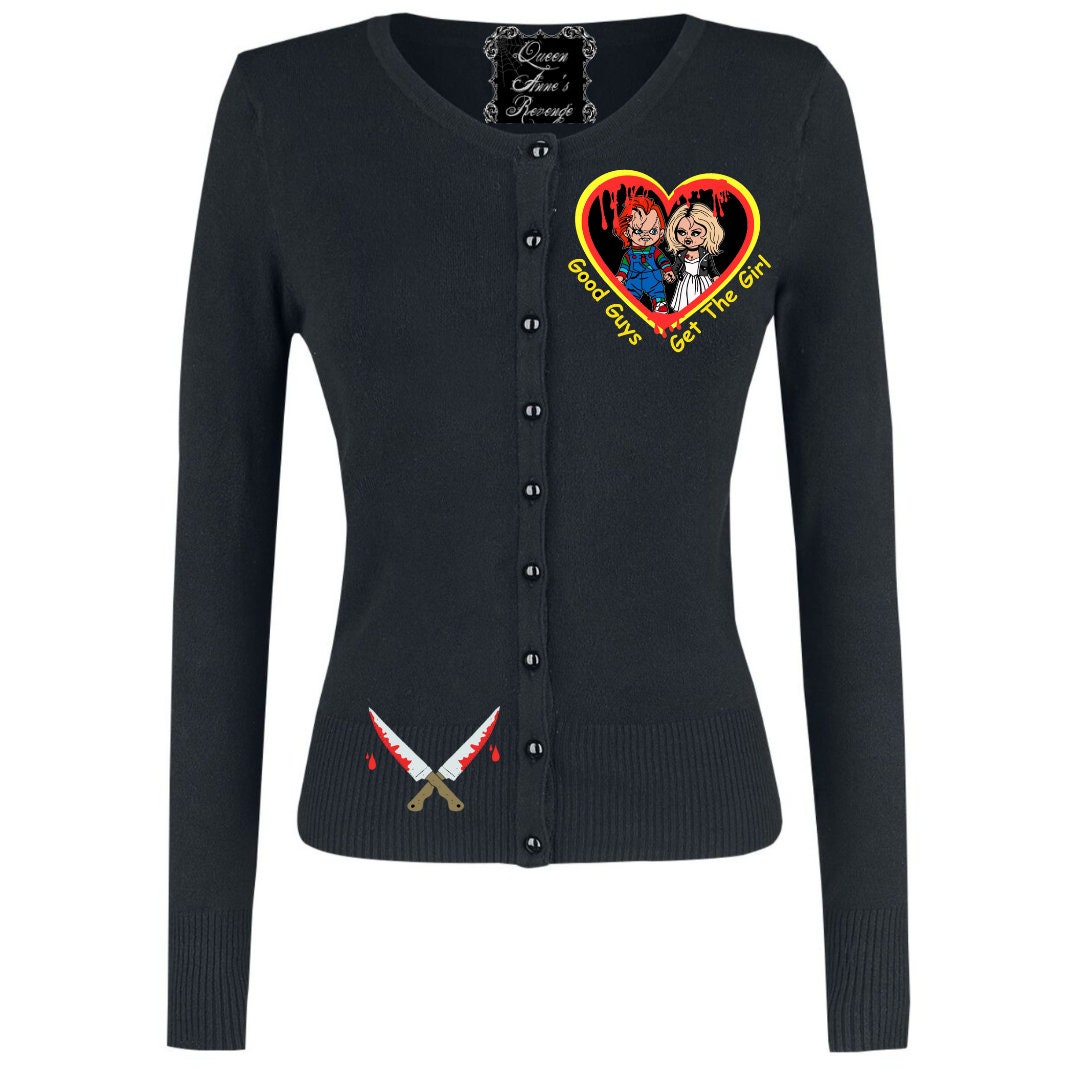Good Guy Horror Themed Clothing Soft Black Button up Cardigan Goth ...