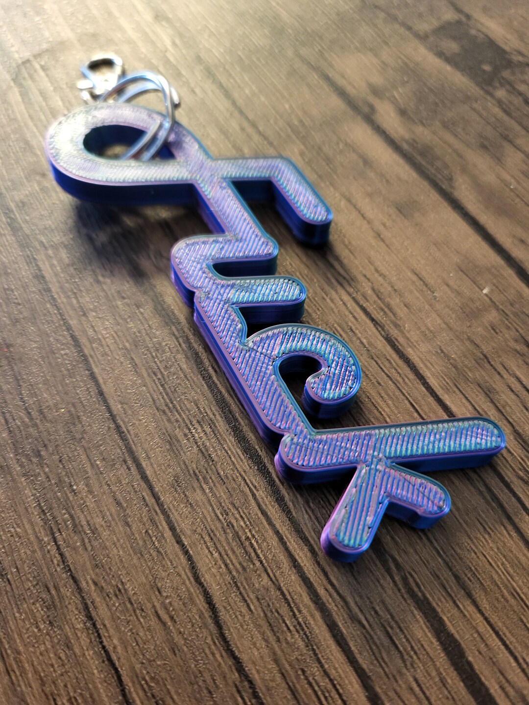 Fuck Key Ring, 3d Printed Swear Word Rude Gift Irridescent Tricolour ...