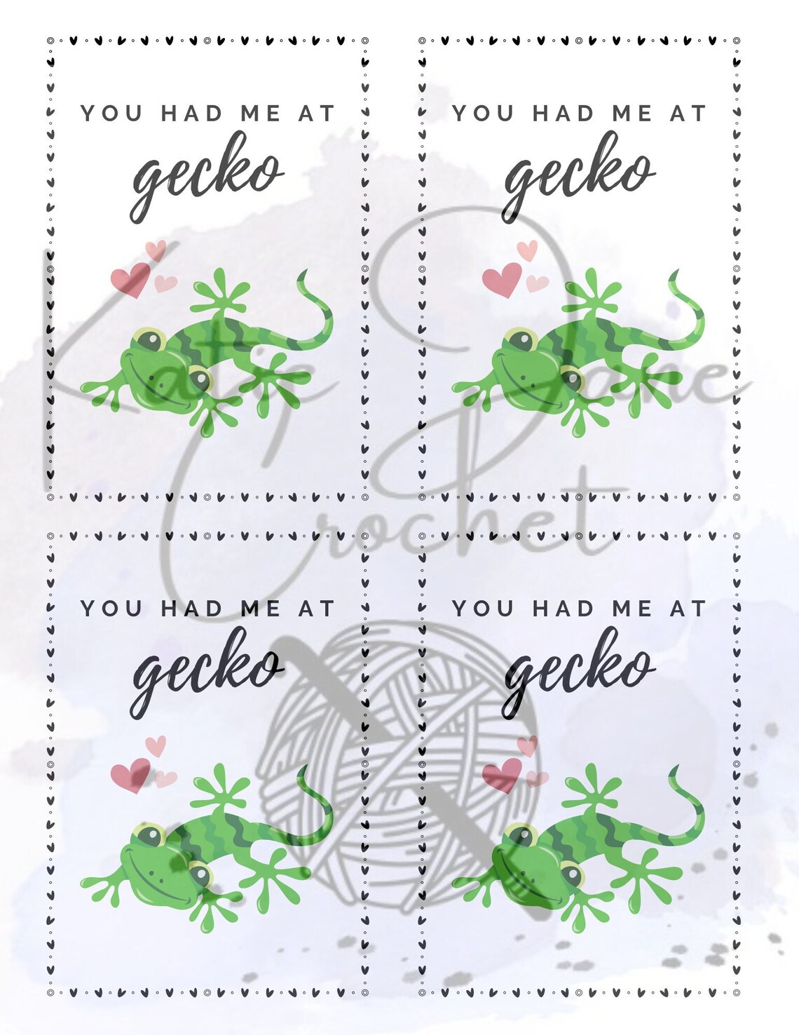 Gecko Digital Card Printable Gecko Valentine Printable Gecko Valentine ...
