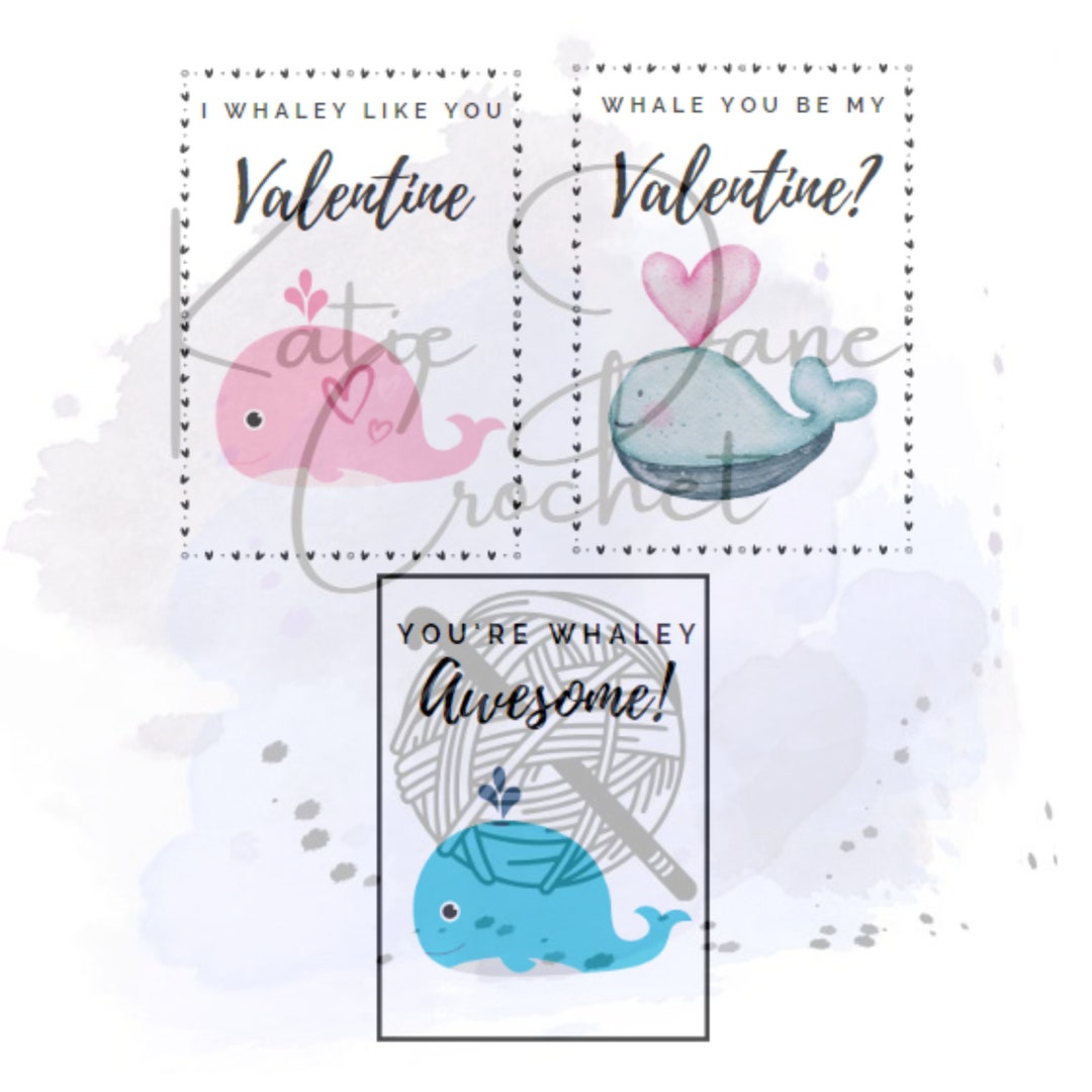 Whale Digital Card Valentine Printable I Whaley Like You Valentine ...