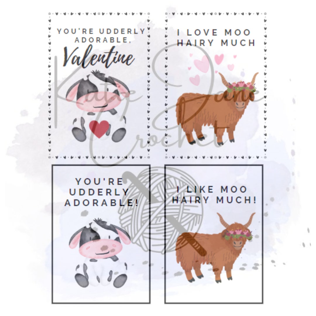 Cow Digital Card Printable, Highland Cow Valentine Printable, Digital ...