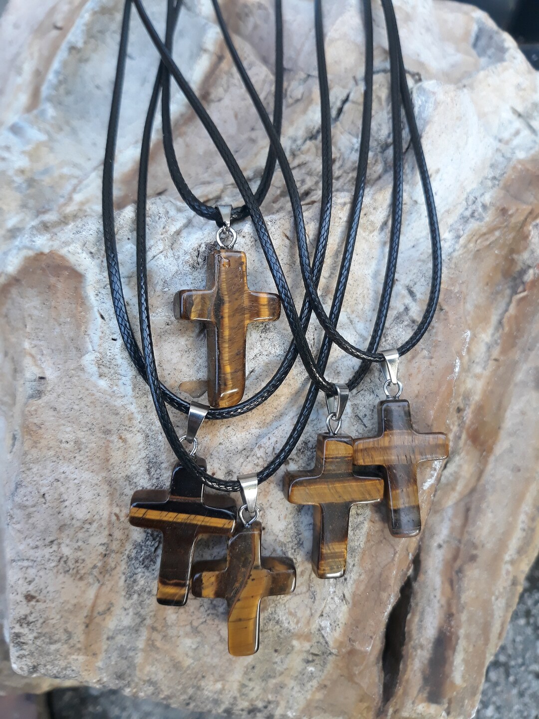Tiger Eye Stone Cross Shape Necklace Natural Stone Tiger Eye Necklace ...