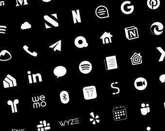 Ios 14 Icons: White Outline on Black Background | Etsy