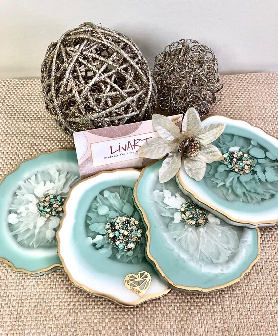Sage Green 4-pc. 3D Resin Coaster Set | Etsy