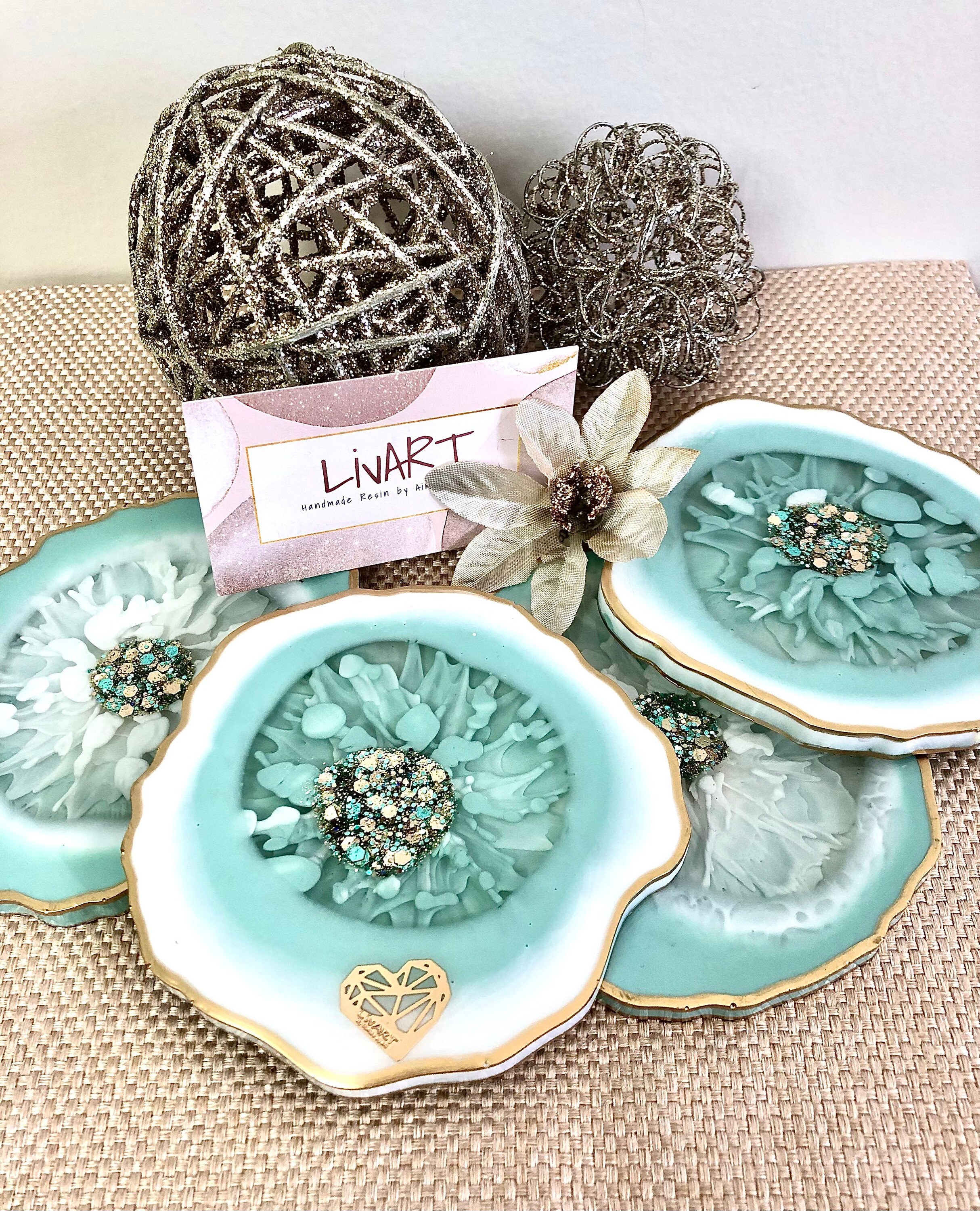 Sage Green 4-pc. 3D Resin Coaster Set - Etsy UK