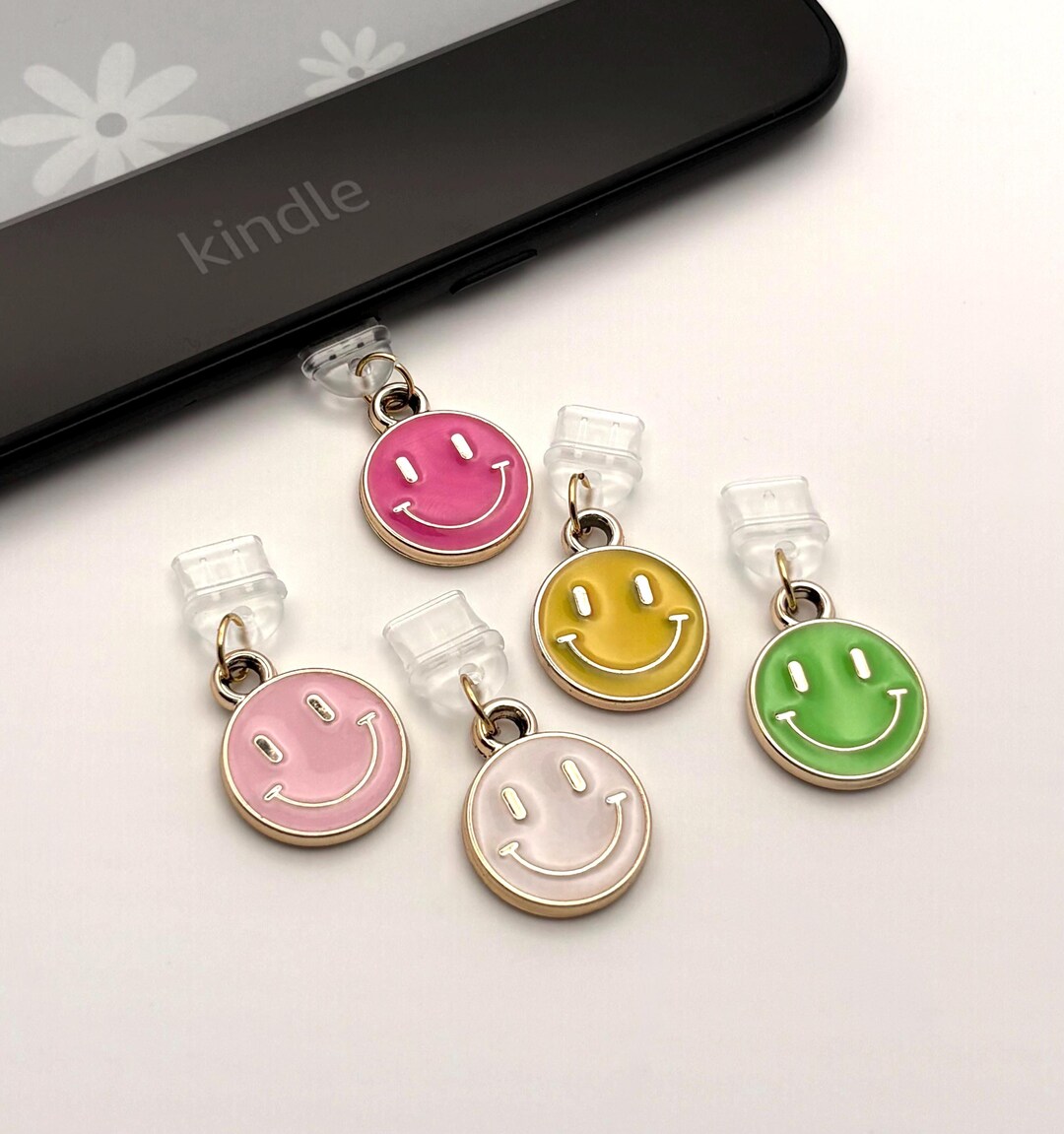 Smiley Face Kindle Charm: USB-C Micro USB Dust Plug With Gold Backing ...