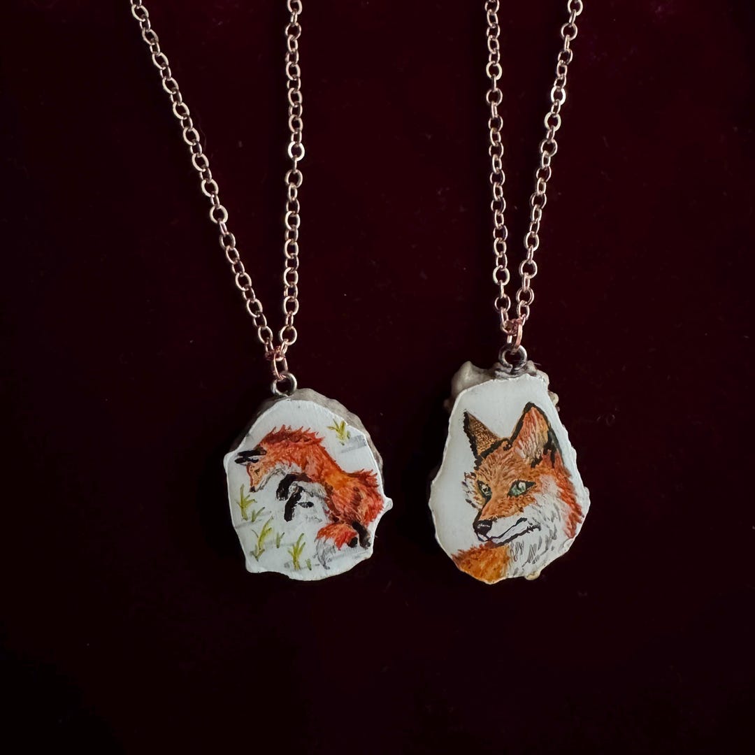 Fox Tiny Painting on Antler Slice Necklace - Etsy