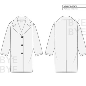WOMEN'S COAT - Fashion Design Flat Sketches to Download - Technical CAD ...