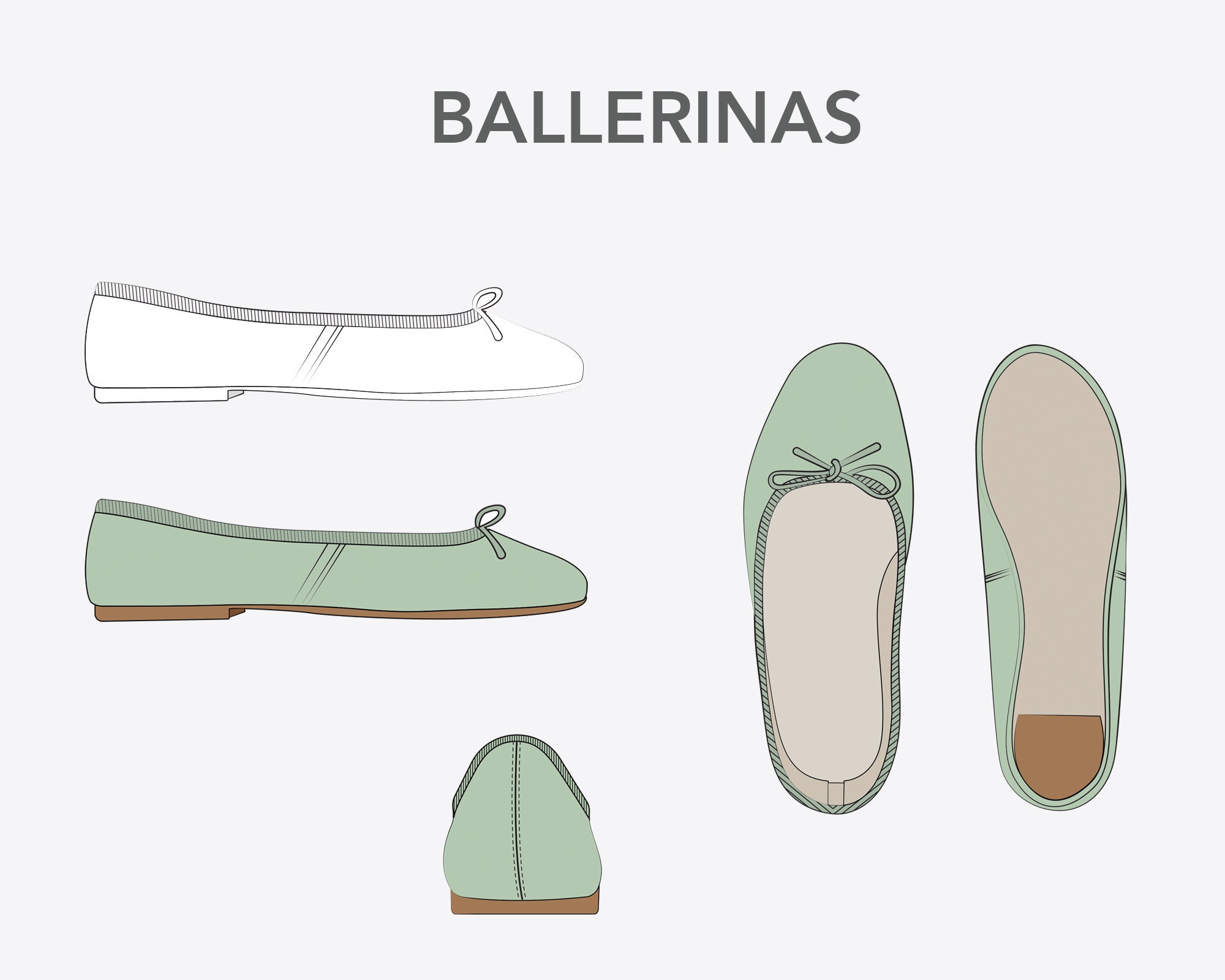BALLERINA SHOES - Fashion Design Flat Sketches to Download - Technical ...
