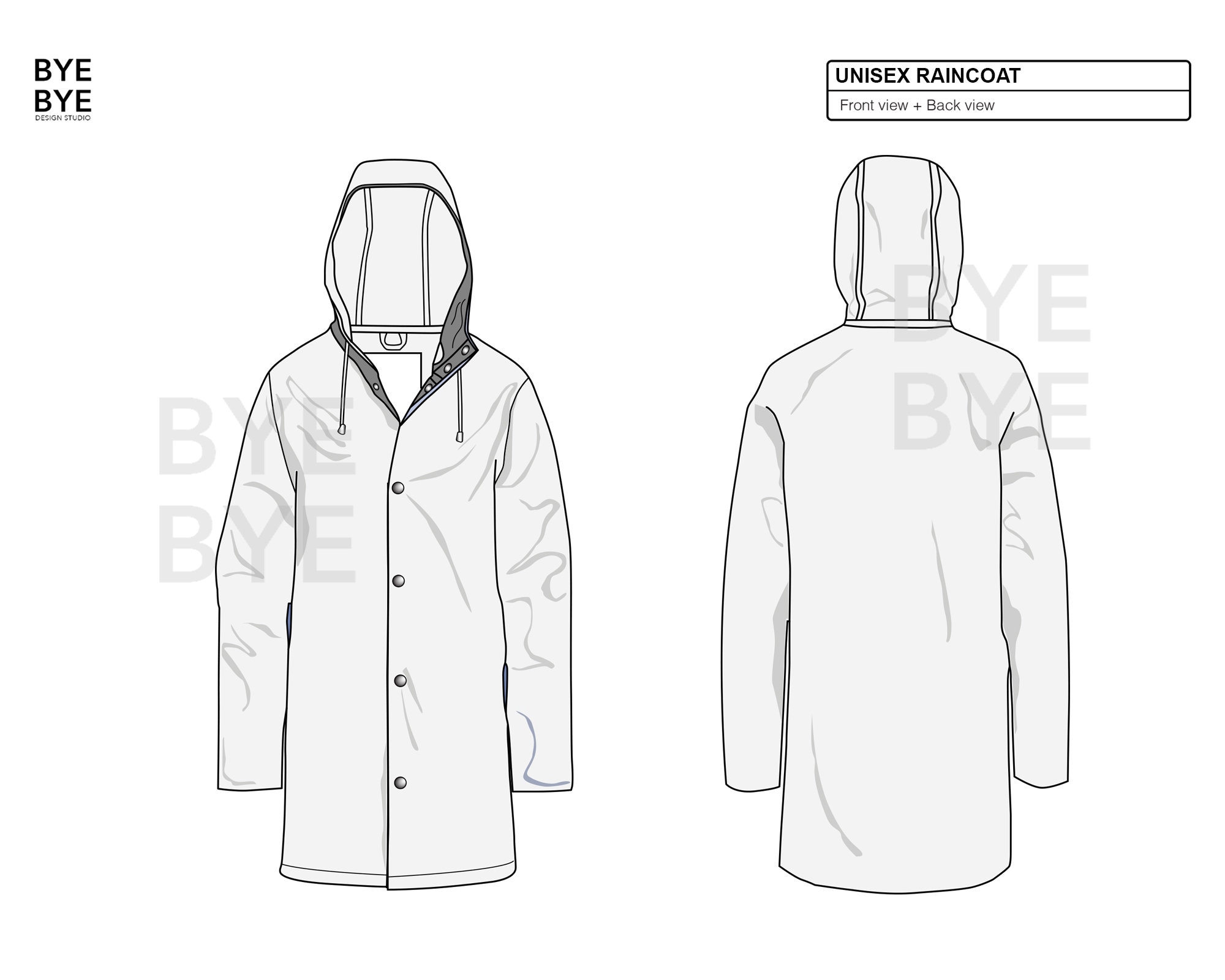 Vector Fashion Flat Sketch for UNISEX RAINCOAT - Technical CAD Drawing ...