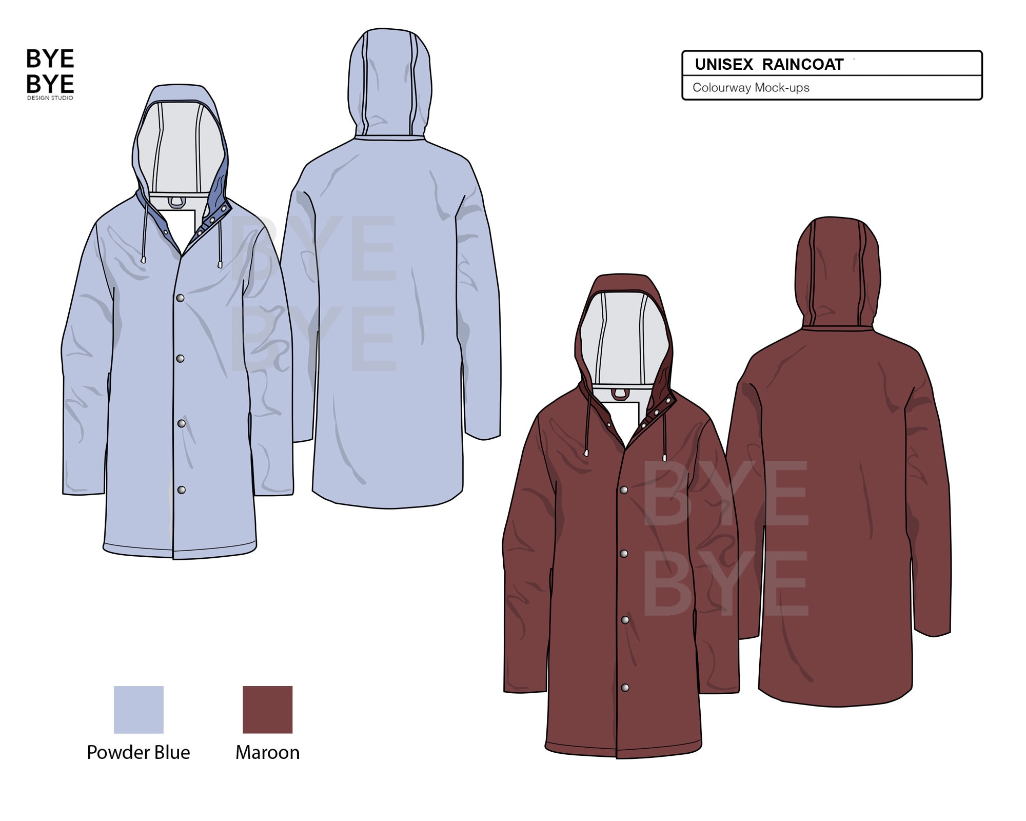 Vector Fashion Flat Sketch for UNISEX RAINCOAT - Technical CAD Drawing ...