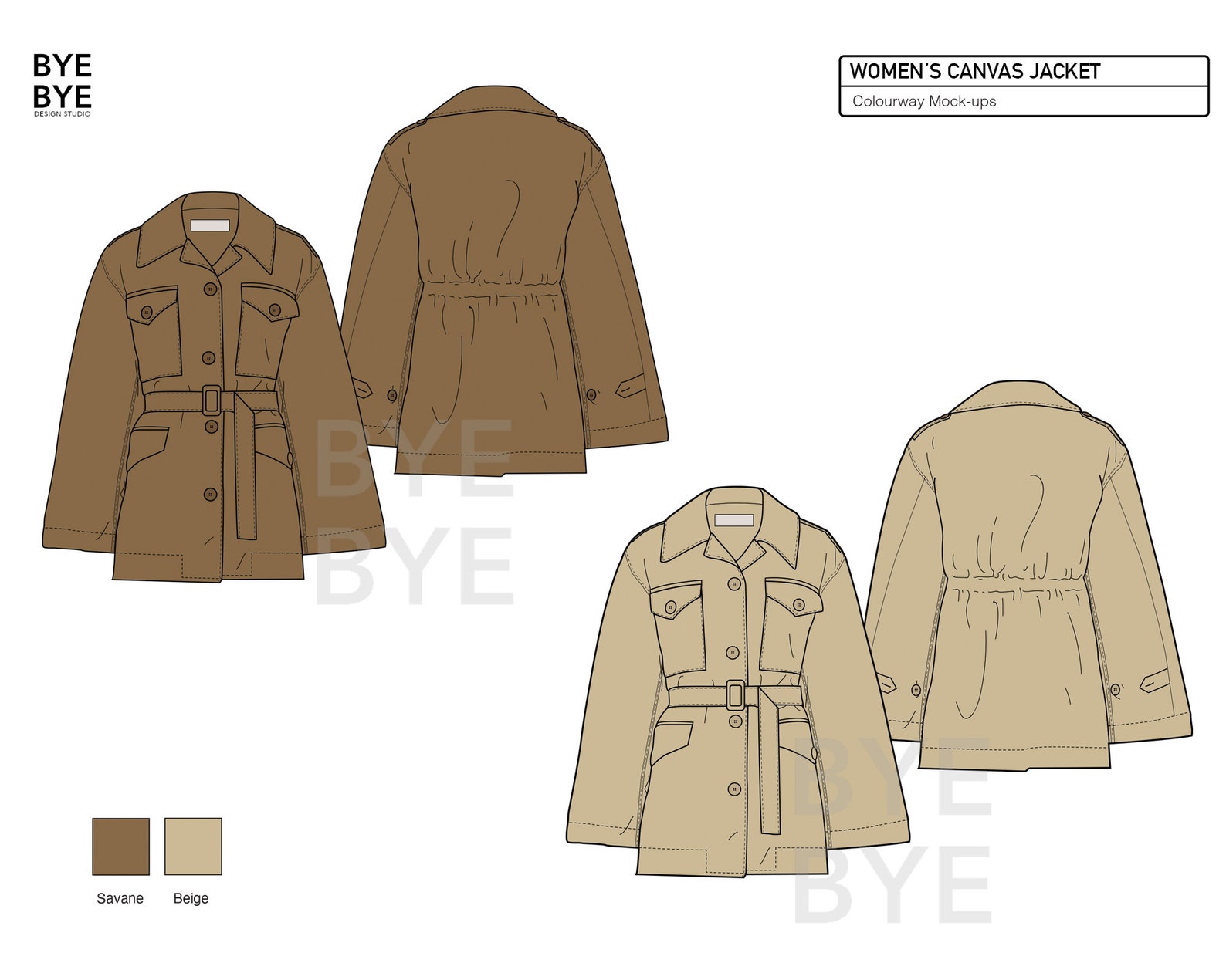 Women's CANVAS JACKET - Fashion Design Flat Sketches to Download ...