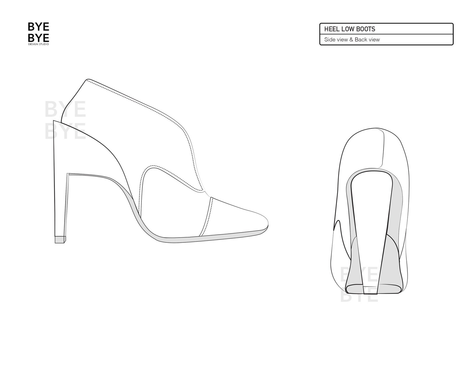 HEEL LOW Boots Fashion Design Flat Sketches to Download Technical CAD ...