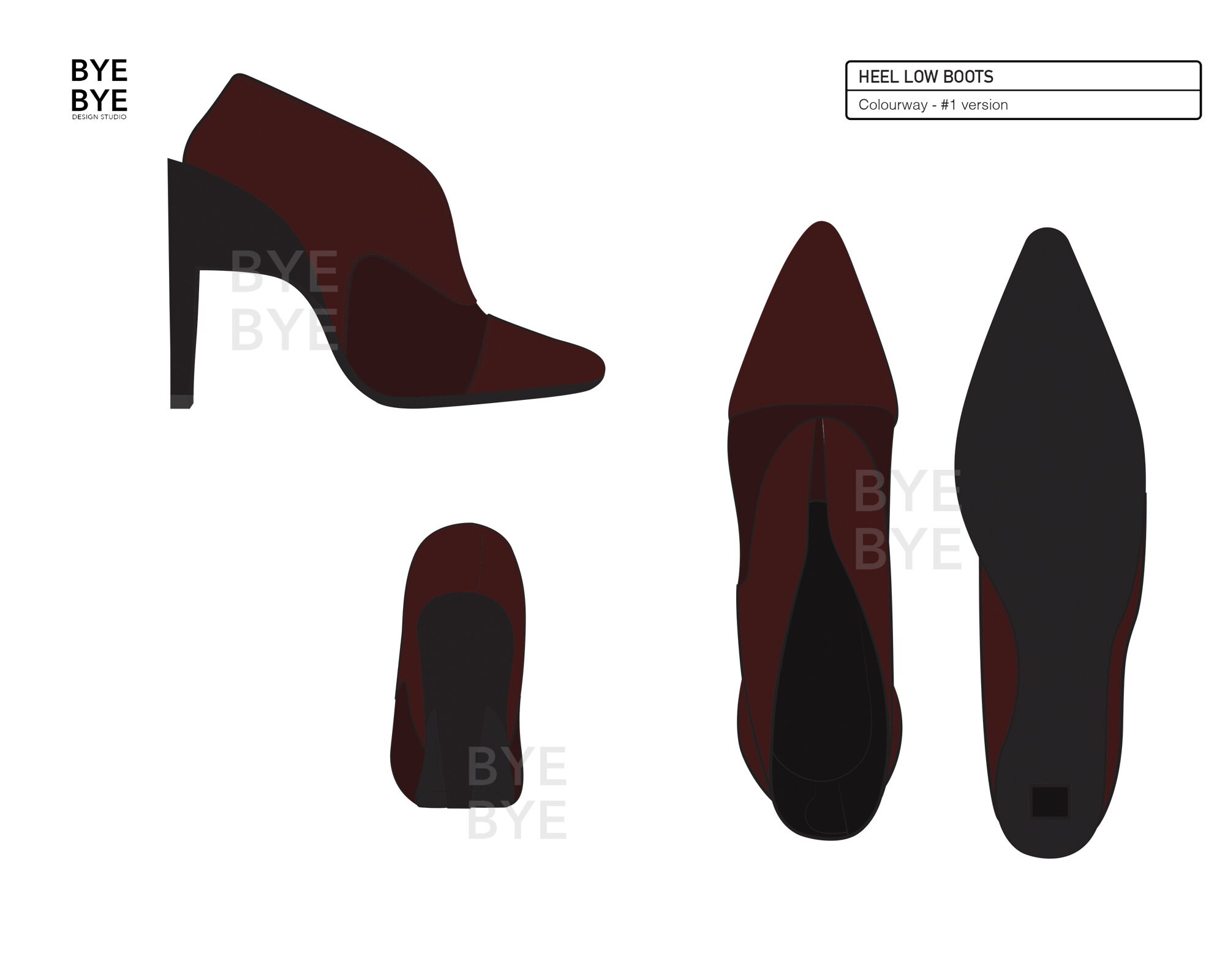 HEEL LOW Boots Fashion Design Flat Sketches to Download Technical CAD ...