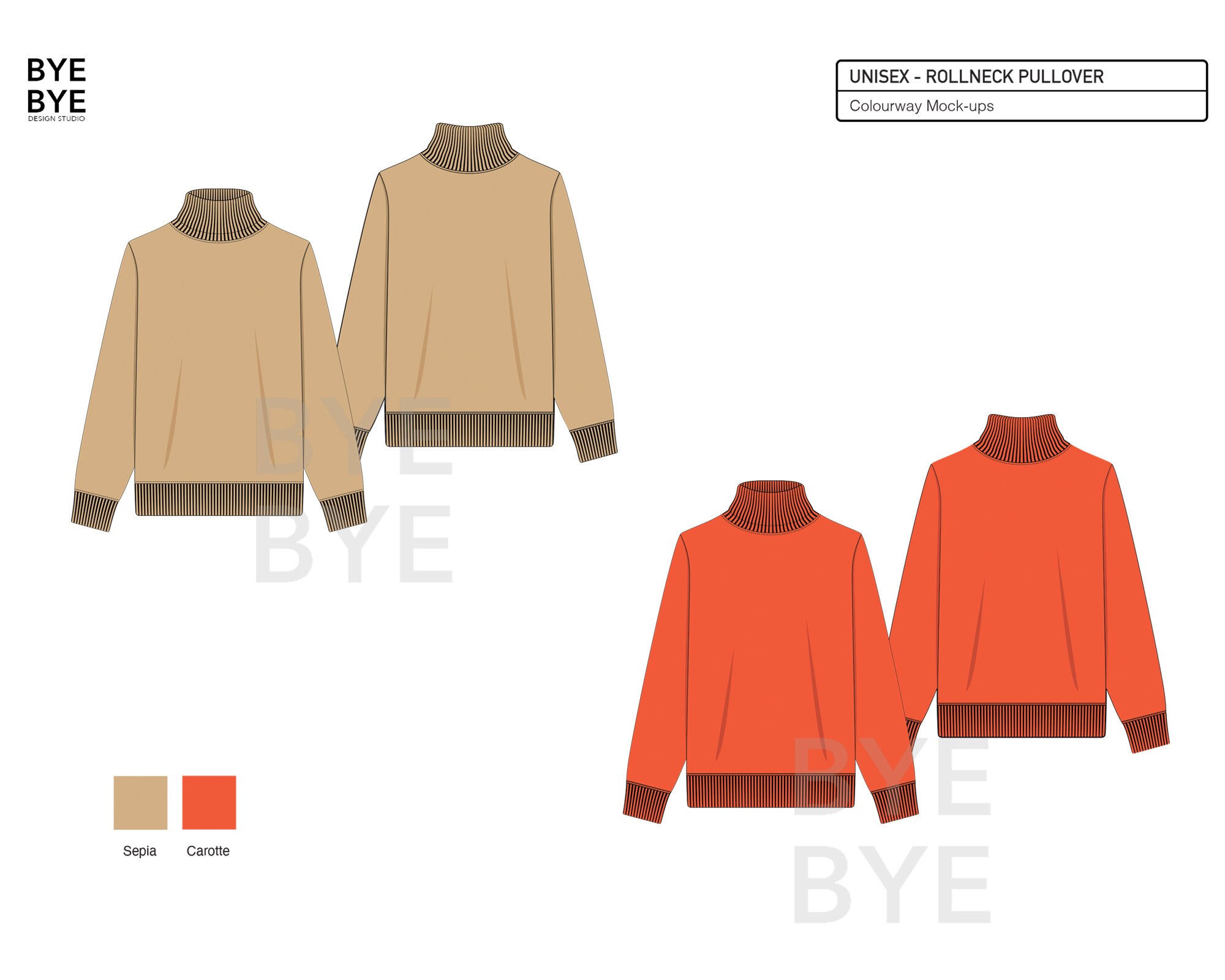 Unisex ROLLNECK SWEATER - Fashion Design Flat Sketches to Download ...