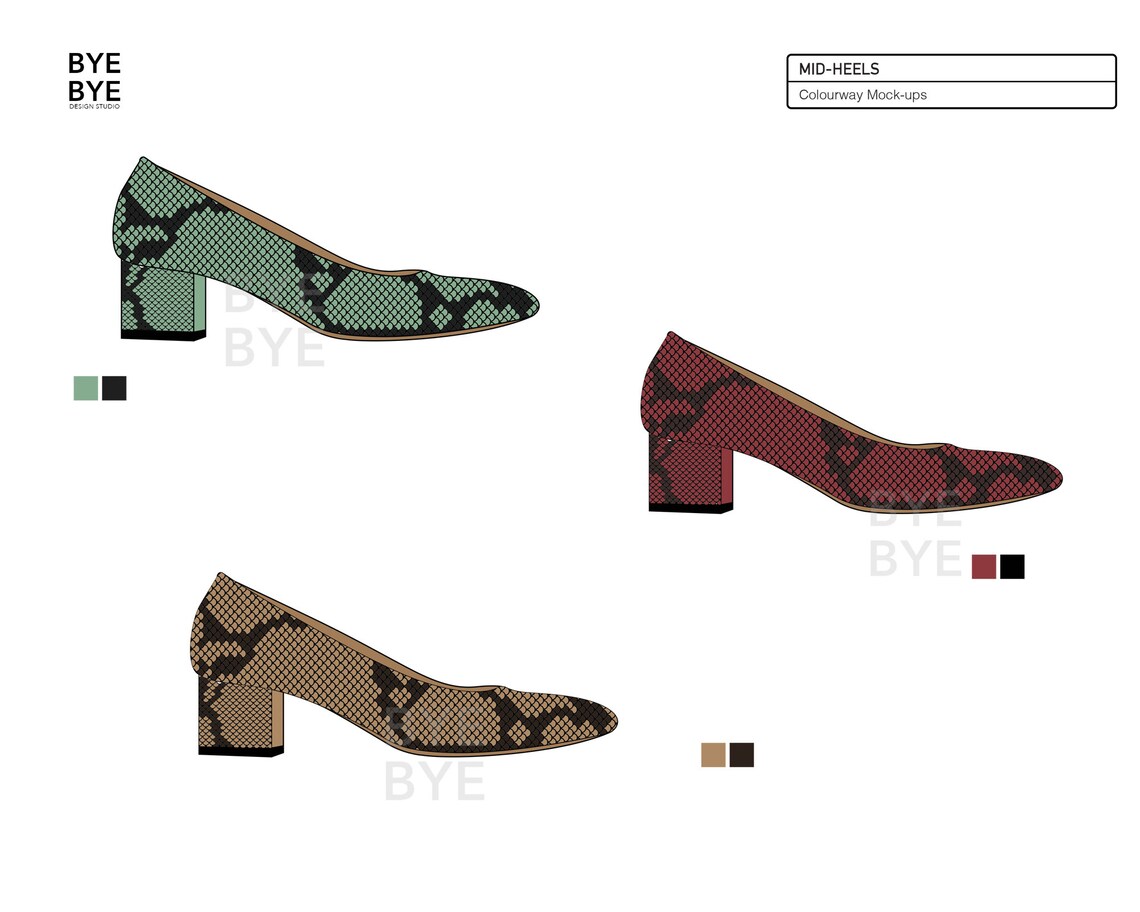 Mid Heel Shoes Fashion Flat Sketch - Technical CAD Drawing (digital ...