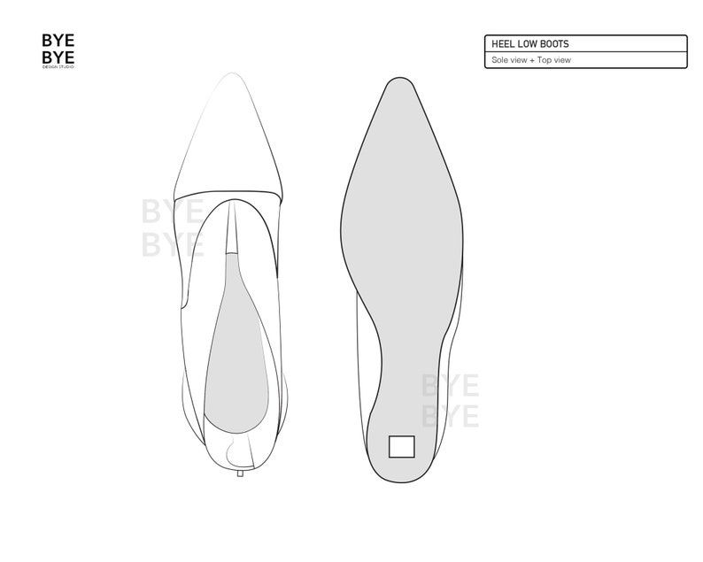 HEEL LOW Boots Fashion Design Flat Sketches to Download Technical CAD ...