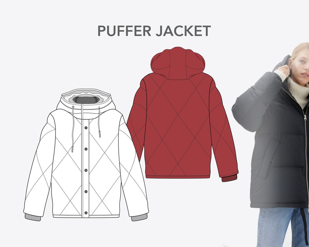 WOMEN'S PUFFER Jacket - Fashion Design Flat Sketches to Download ...