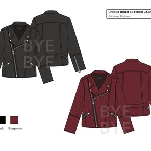 Vector Fashion Flat Sketch for Unisex Biker LEATHER JACKET - Technical ...