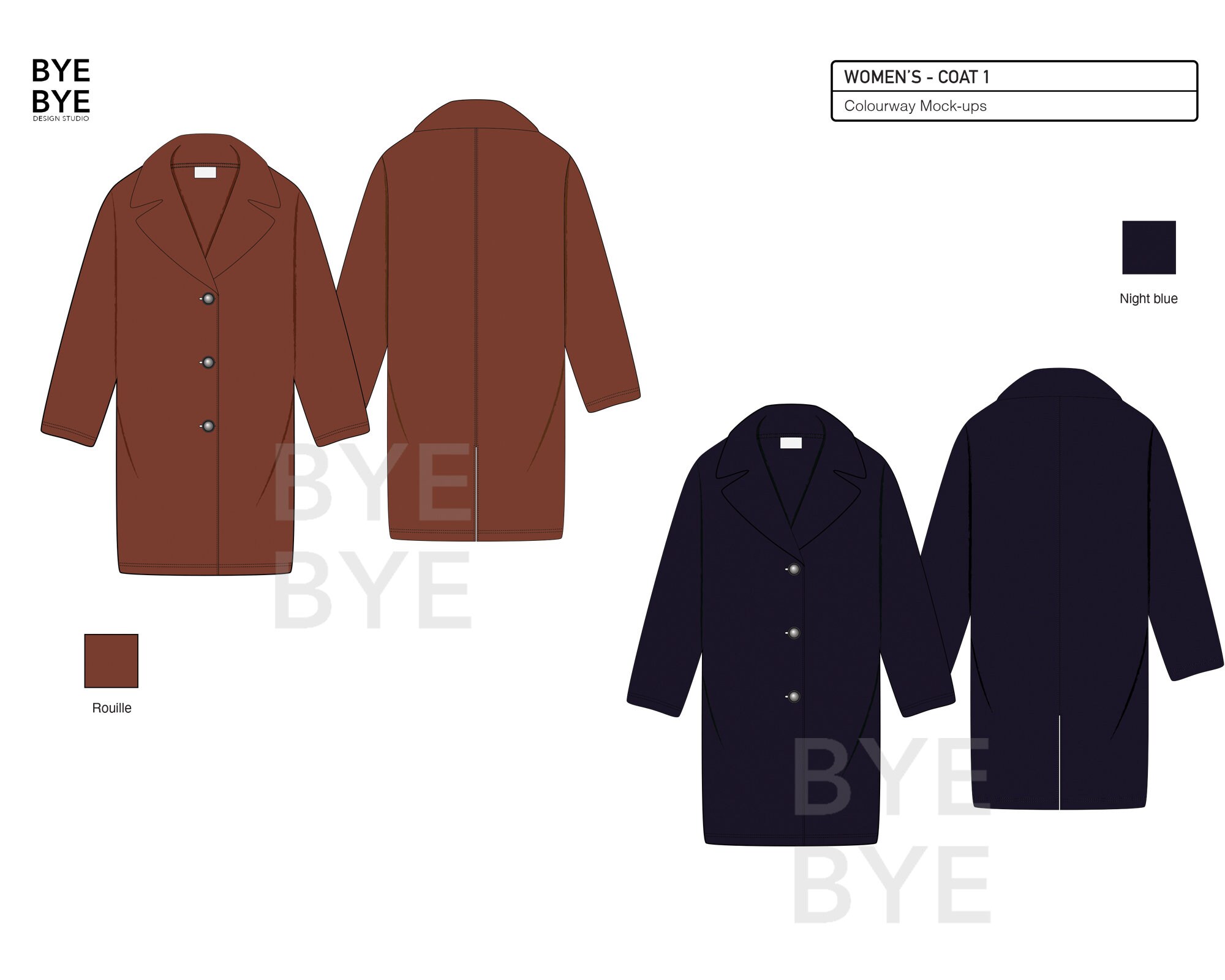 WOMEN'S COAT - Fashion Design Flat Sketches to Download - Technical CAD ...