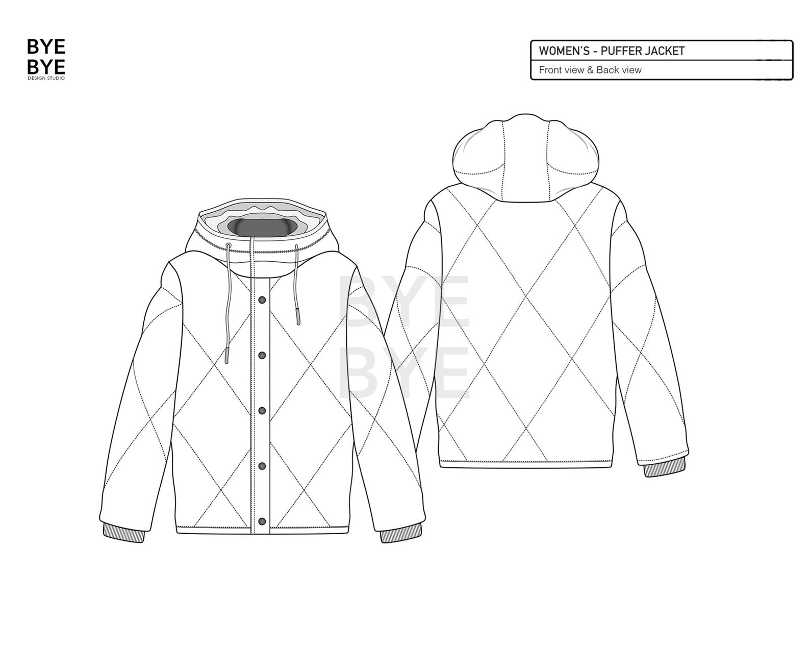WOMEN'S PUFFER Jacket Fashion Design Flat Sketches to Download ...