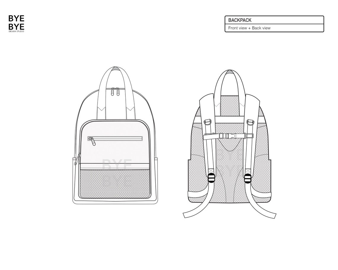 BACKPACK Fashion Design Flat Sketches to Download Technical CAD Drawing ...