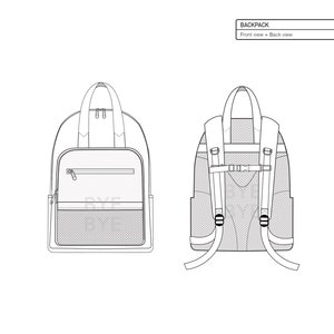 BACKPACK Fashion Design Flat Sketches to Download Technical CAD Drawing ...