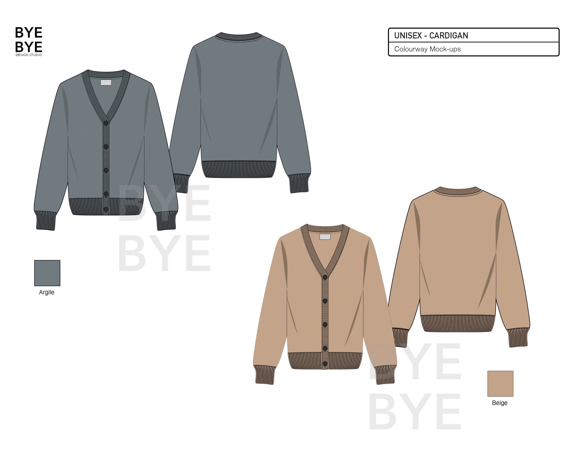 Unisex CARDIGAN Fashion Design Flat Sketches to Download Technical CAD ...