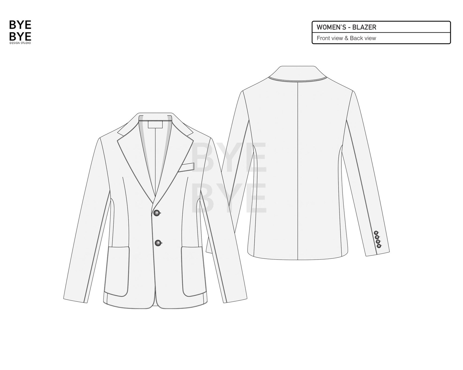 WOMEN'S BLAZER - Fashion Design Flat Sketches to Download - Technical ...