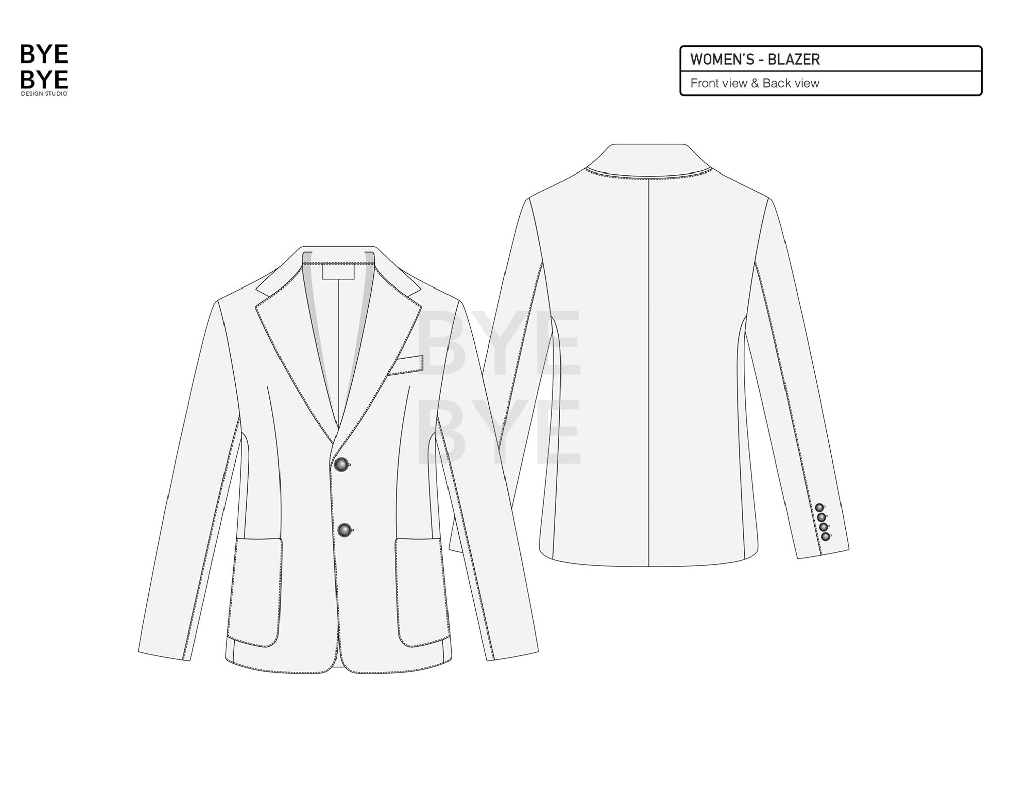 WOMEN'S BLAZER - Fashion Design Flat Sketches to Download - Technical ...