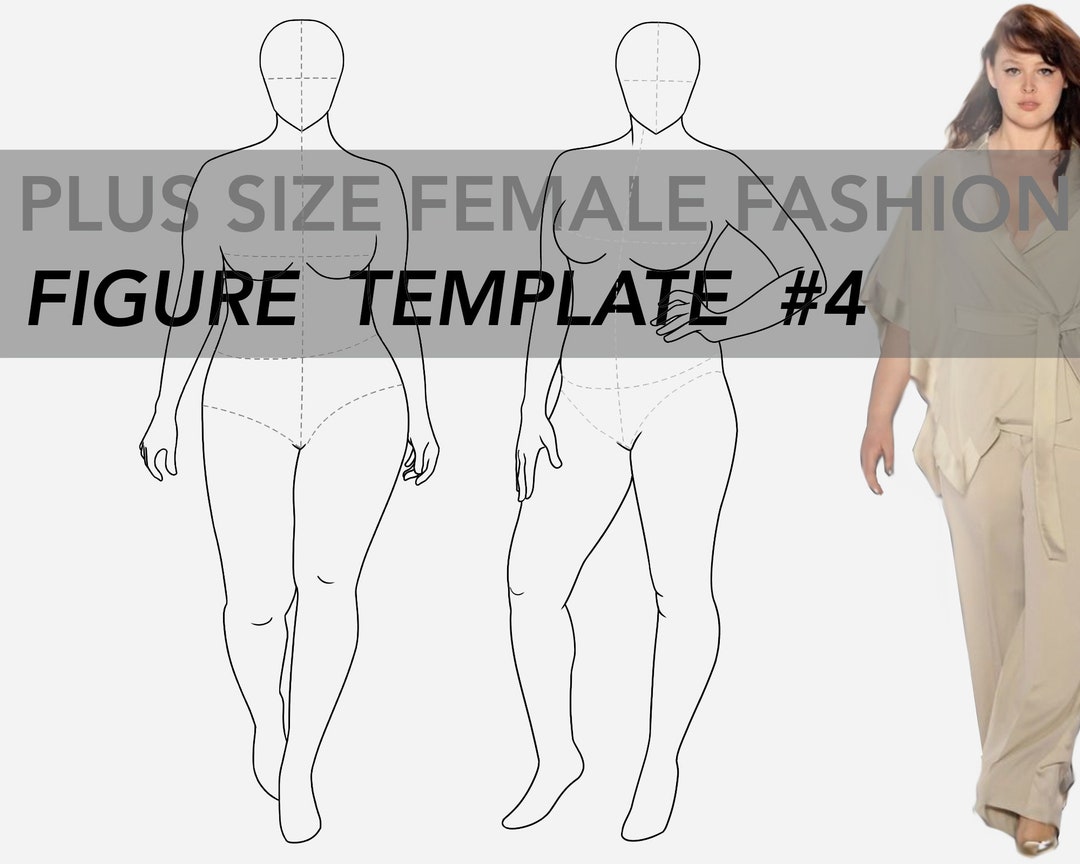 Fashion Sketchbook Figure Template - Plus Size Croquis #4 - Etsy
