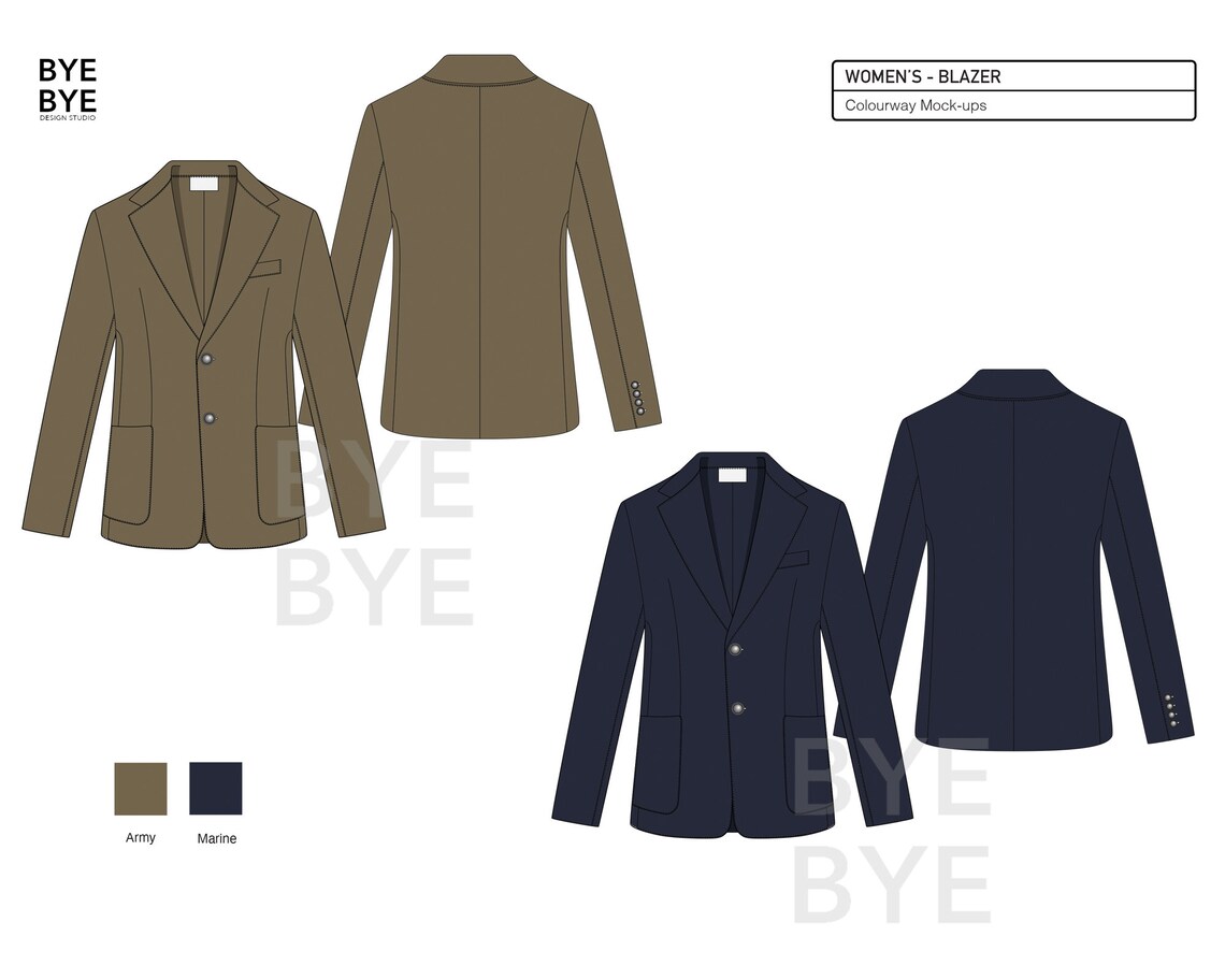 WOMEN'S BLAZER - Fashion Design Flat Sketches to Download - Technical ...