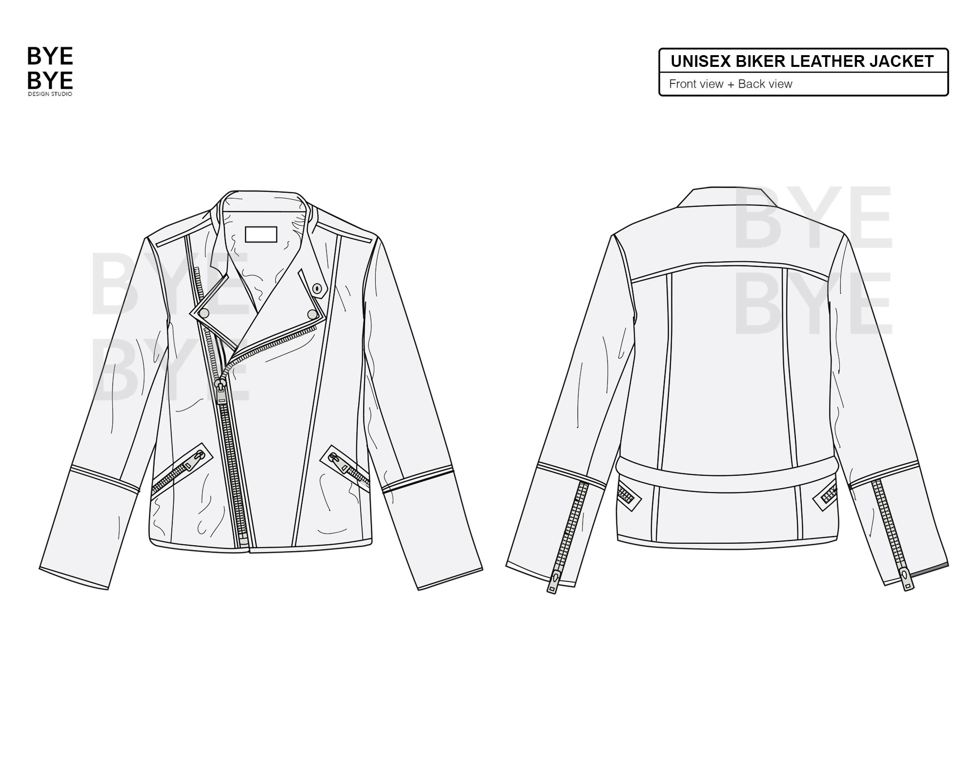 Vector Fashion Flat Sketch for Unisex Biker LEATHER JACKET - Technical ...