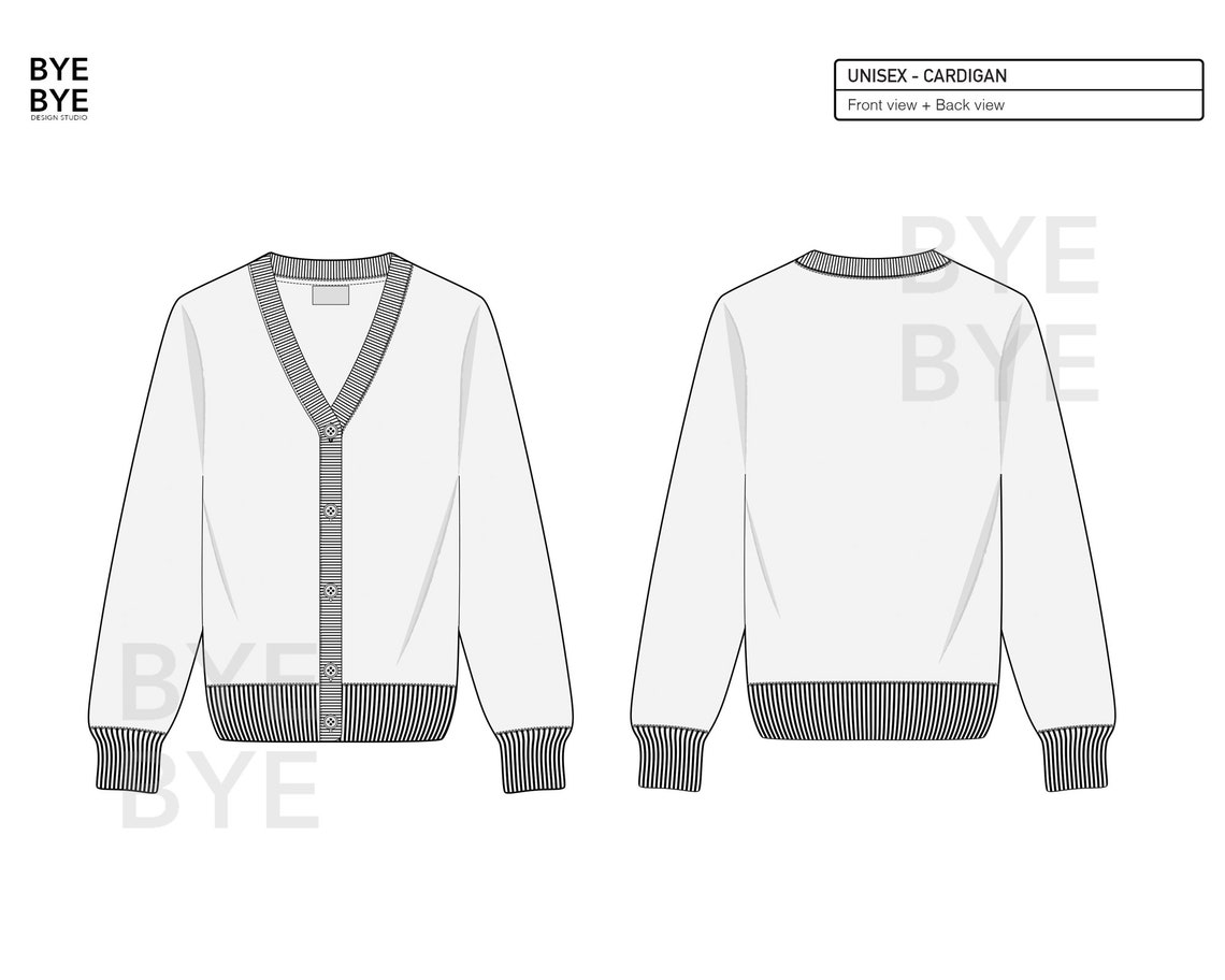 Unisex CARDIGAN Fashion Design Flat Sketches to Download Technical CAD ...