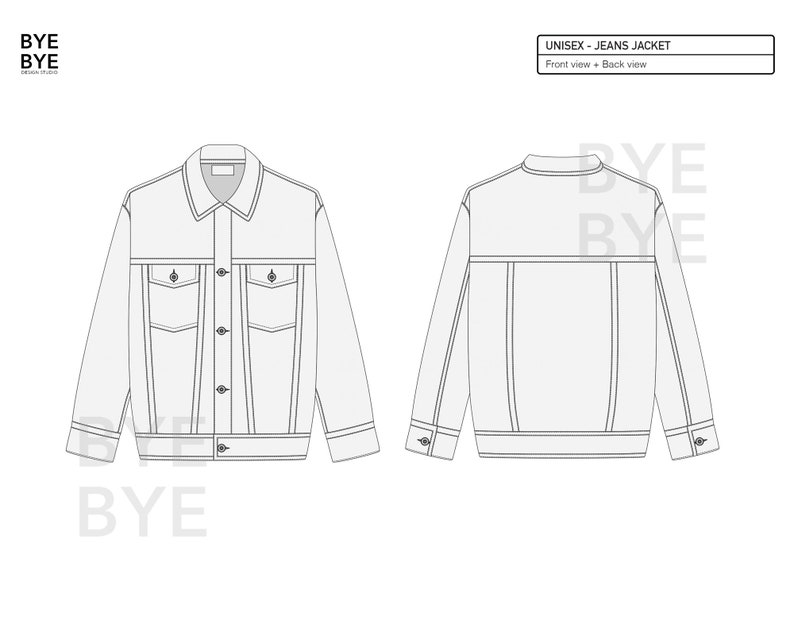 Unisex JEANS JACKET - Fashion Design Flat Sketches to Download ...
