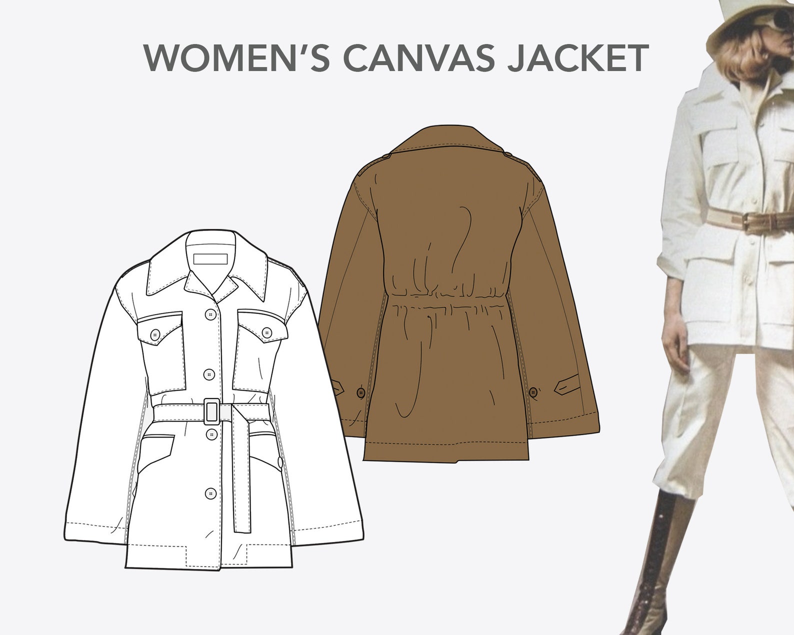 Women's CANVAS JACKET - Fashion Design Flat Sketches to Download ...