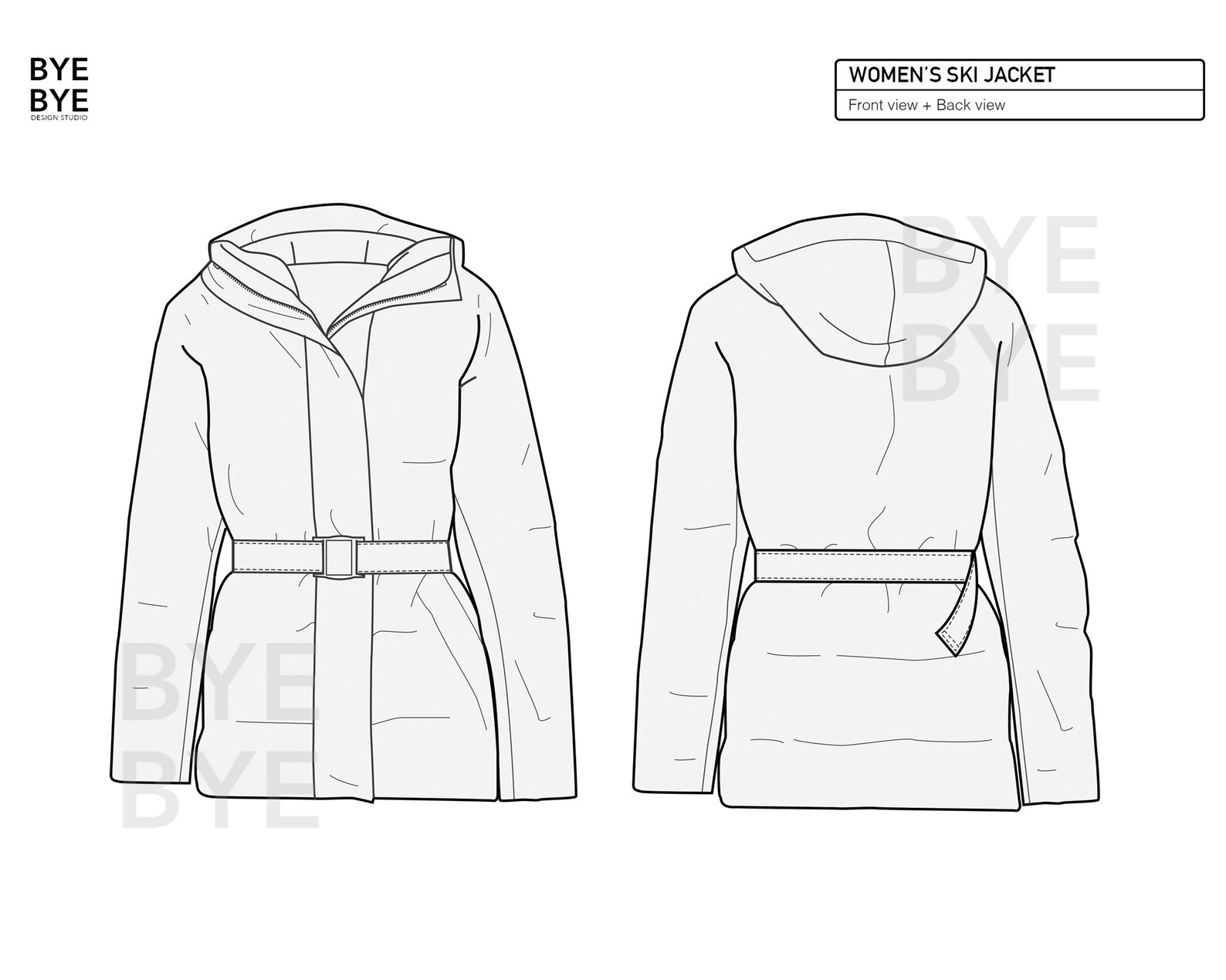 WOMEN'S Ski Jacket - Fashion Design Flat Sketches to Download ...