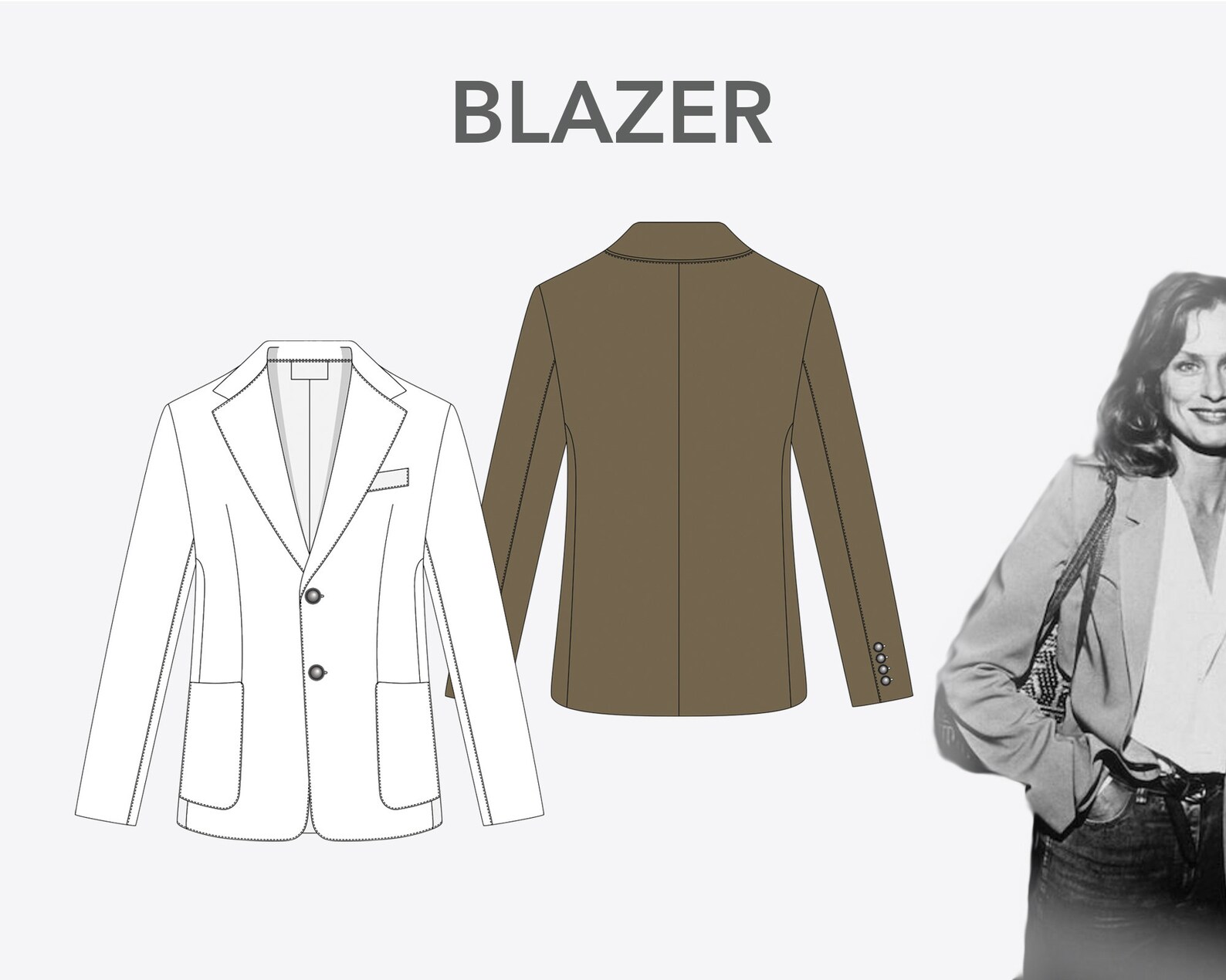 WOMEN'S BLAZER - Fashion Design Flat Sketches to Download - Technical ...