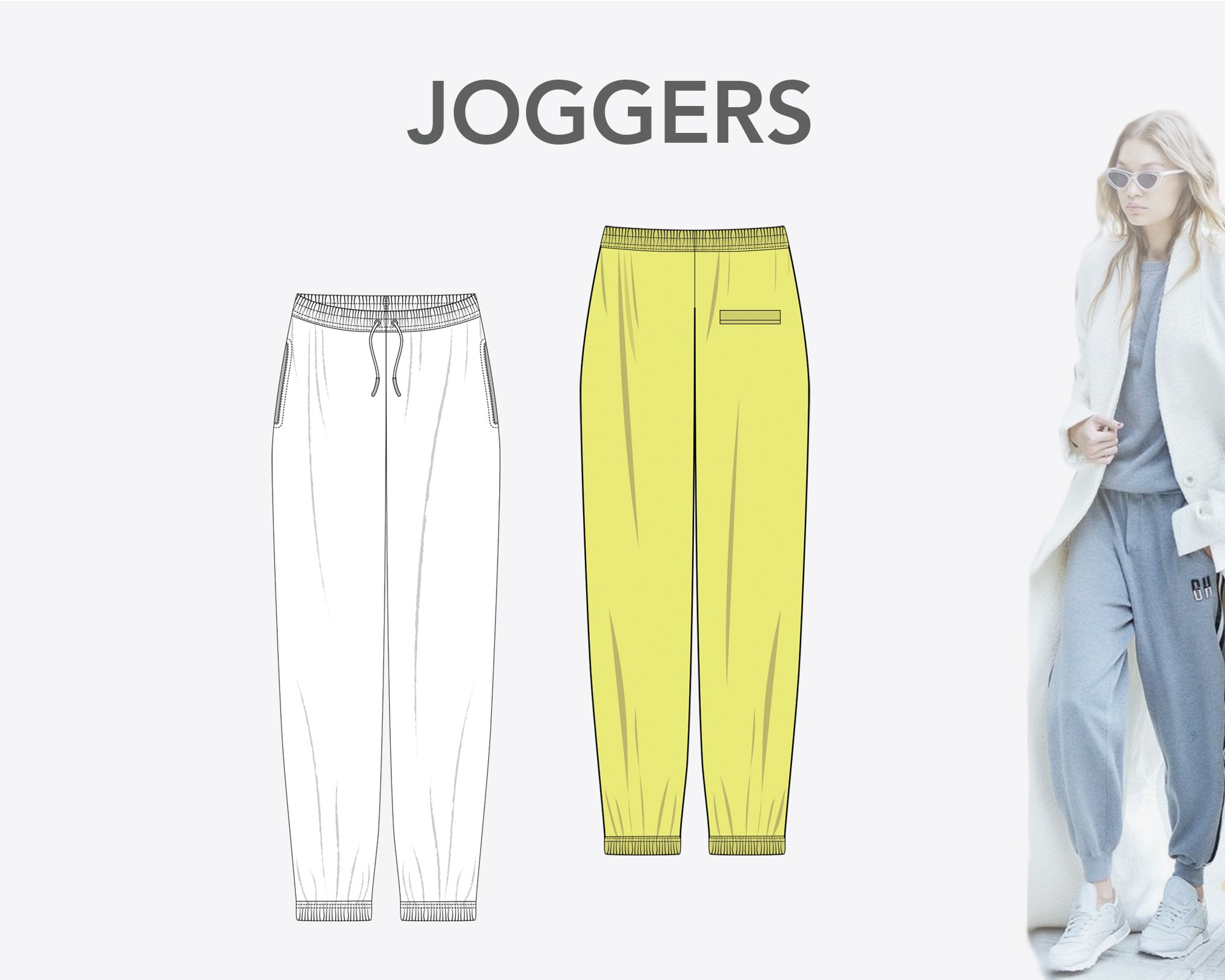 WOMEN'S JOGGERS - Fashion Design Flat Sketches to Download - Technical ...