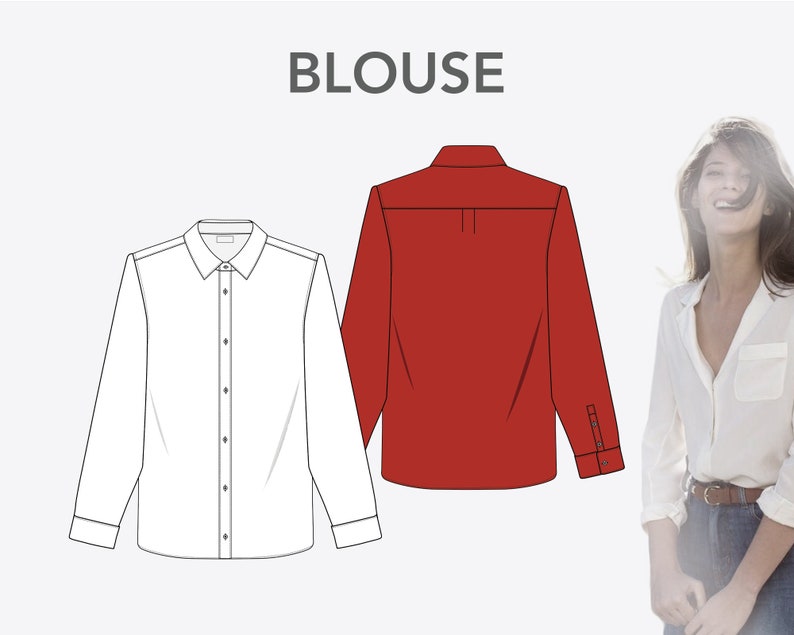 WOMEN'S BLOUSE Fashion Design Flat Sketches to Download Technical CAD ...