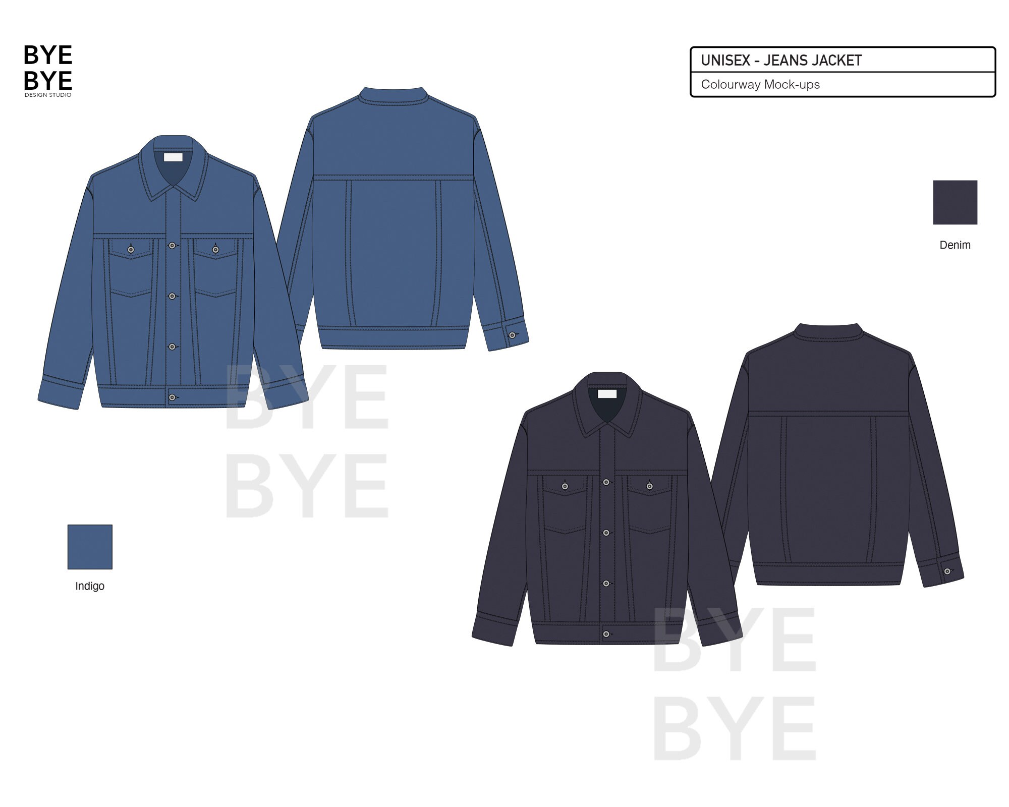 Unisex JEANS JACKET - Fashion Design Flat Sketches to Download ...