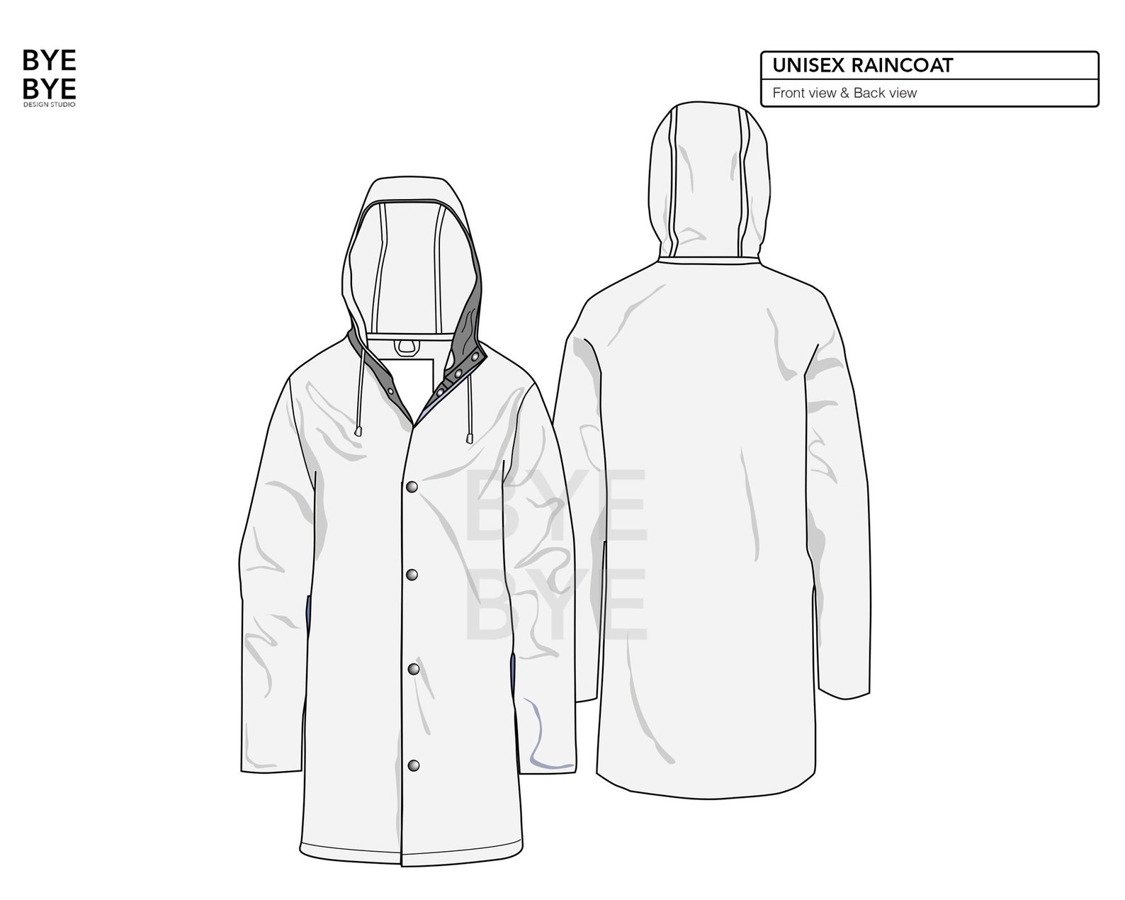 Vector Fashion Flat Sketch for UNISEX RAINCOAT - Technical CAD Drawing ...