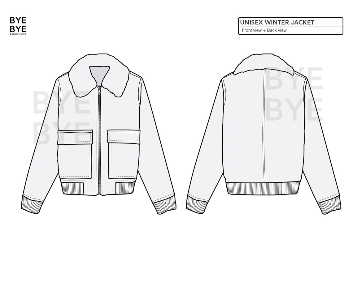 Vector Fashion Flat Sketch for Unisex WINTER JACKET Technical CAD ...