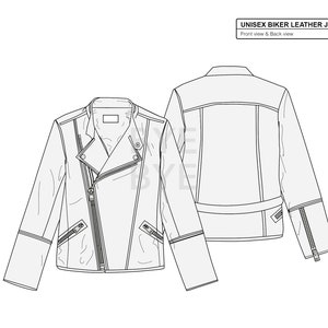 Vector Fashion Flat Sketch for Unisex Biker LEATHER JACKET - Technical ...